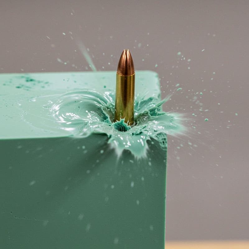 A Golden Bullet is Embedded in a Smooth, Teal-colored Block, Creating a ...