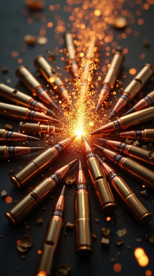 Golden Bullets in Radiant Circular Pattern with Dynamic Sparks Effect ...