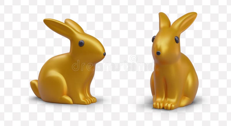Golden Bunny in Sitting Position. 3D Object, View from Different Angles ...