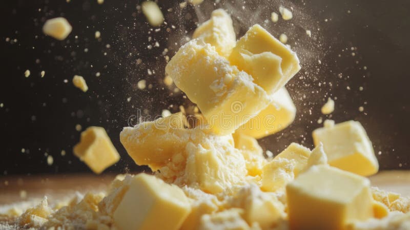 Butter Cubes in Wooden Bowl Isolated on White Background with Full ...