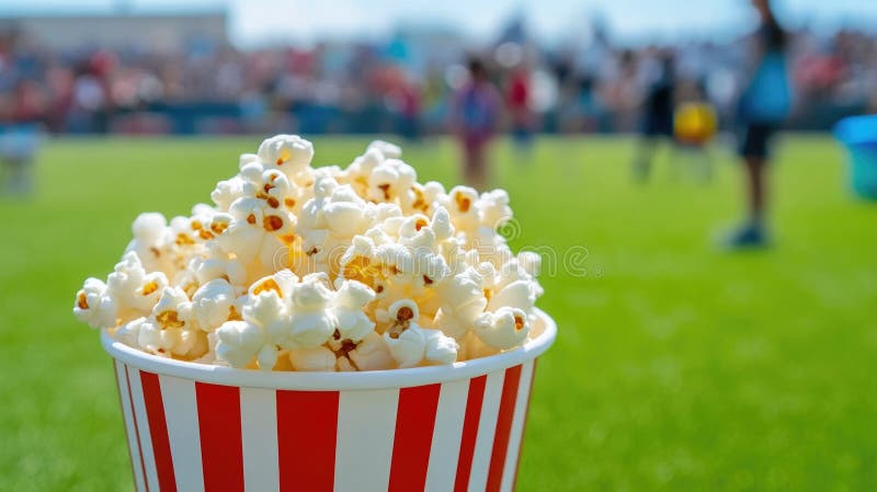 Golden Buttered Popcorn at the Game. Stock Illustration - Illustration ...