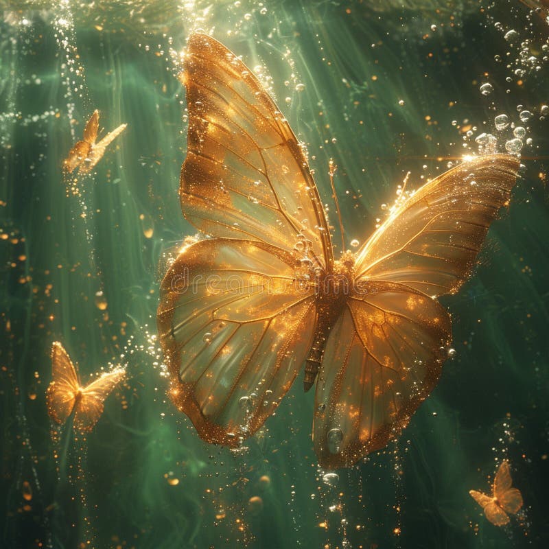 Golden Butterflies Gracefully Float in Sparkling Underwater Light ...