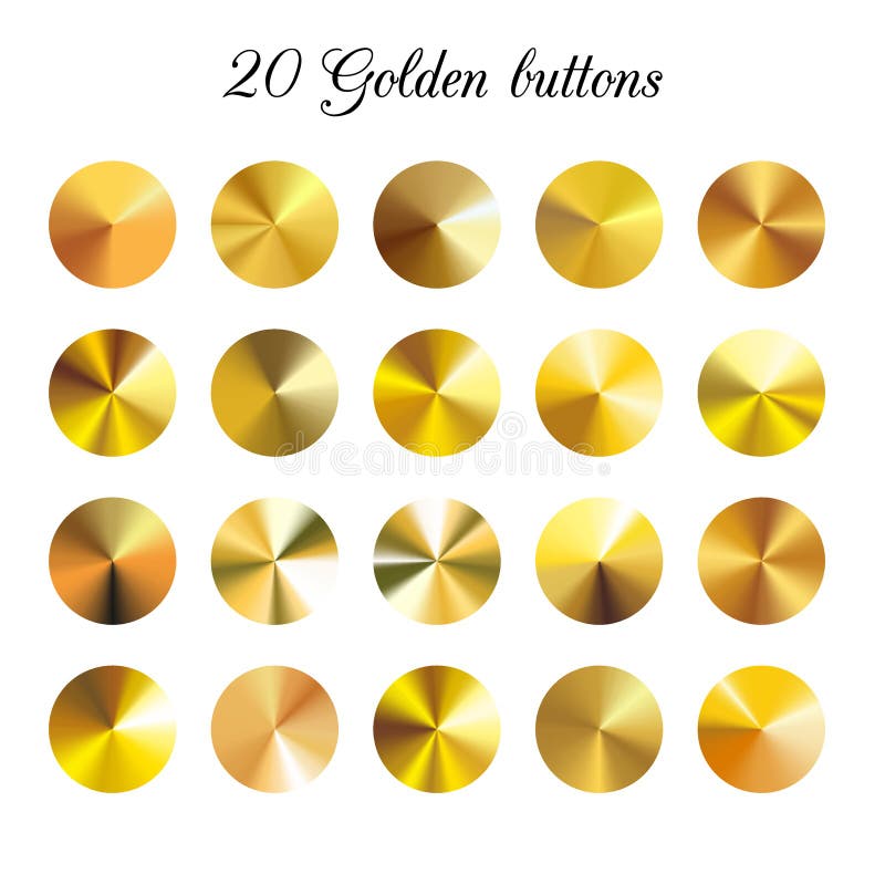 Golden Buttons Collection.Vector Set of Gold Gradients Mesh Stock ...