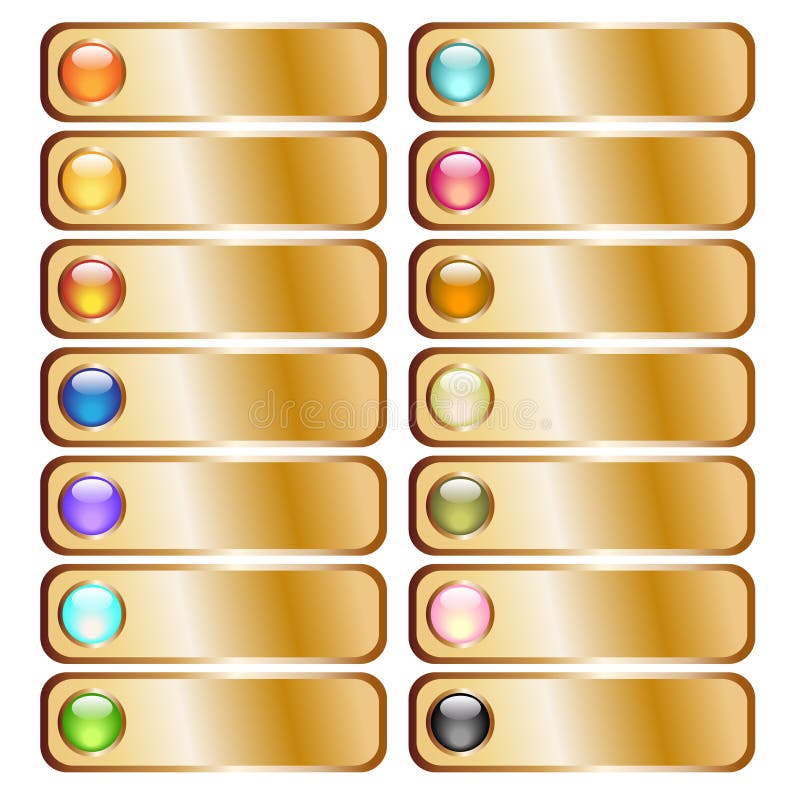 Golden Buttons with Colorful Glossy Spheres Stock Illustration ...