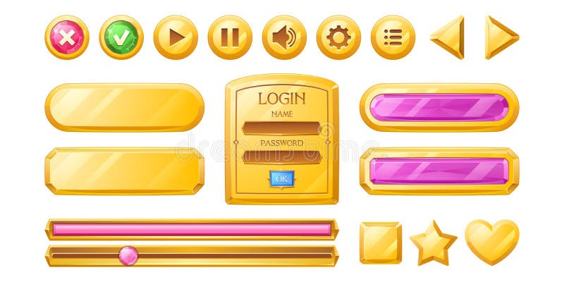 Golden Buttons for Ui Game, Gui Elements Stock Vector - Illustration of ...