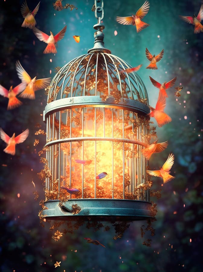 Generative AI: Golden Cage with Butterfly in a Fantasy Environment ...