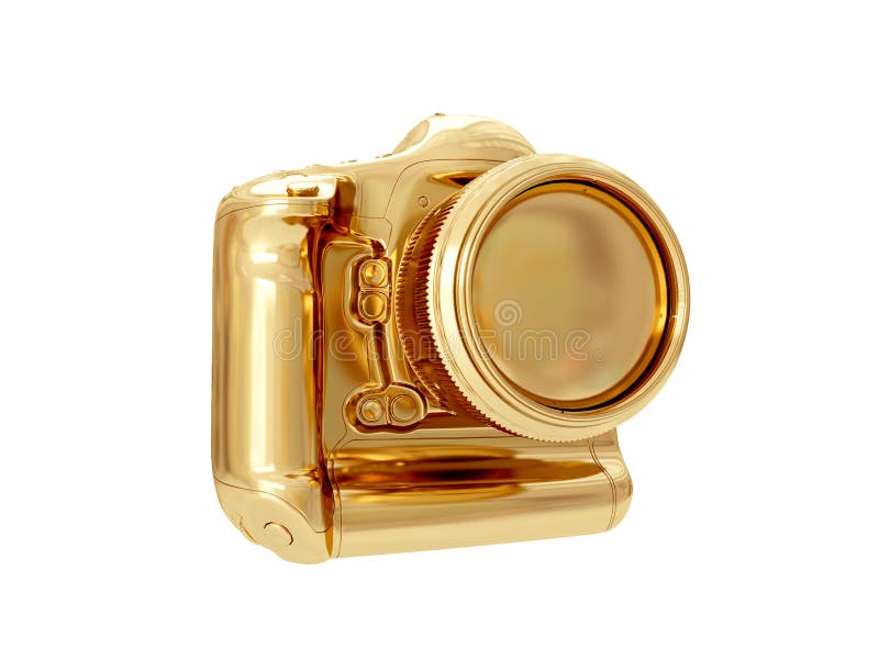 Golden Camera. 3D Rendering Stock Image - Image of 1970, aperture: 77669637
