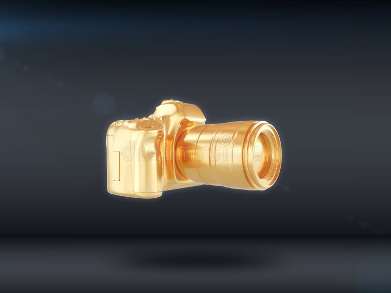 A Golden Camera on a White Background. 3D Render Stock Illustration ...