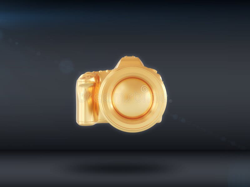 A Golden Camera on a White Background. 3D Render Stock Illustration ...