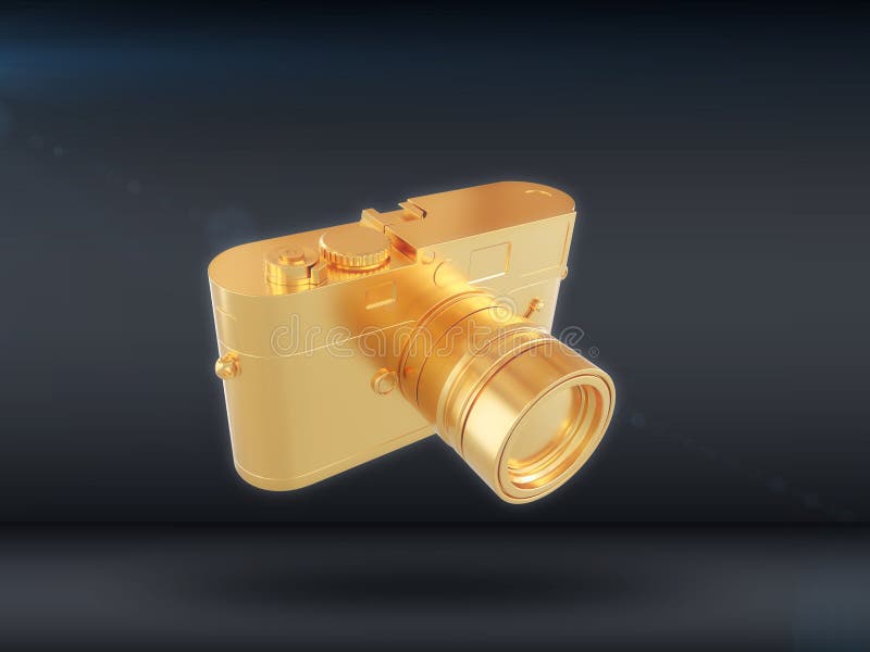 A Golden Camera on a White Background. 3D Render Stock Illustration ...
