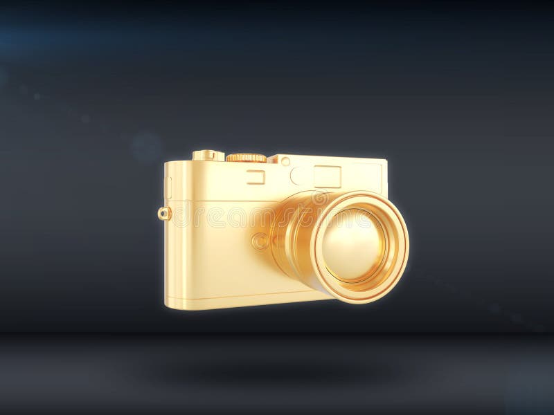 A Golden Camera on a White Background. 3D Render Stock Illustration ...