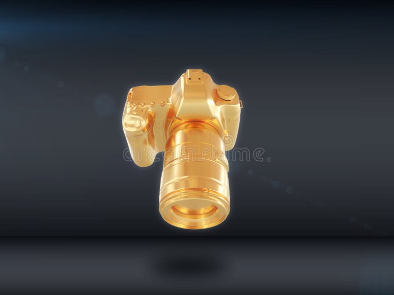 A Golden Camera on a White Background. 3D Render Stock Illustration ...