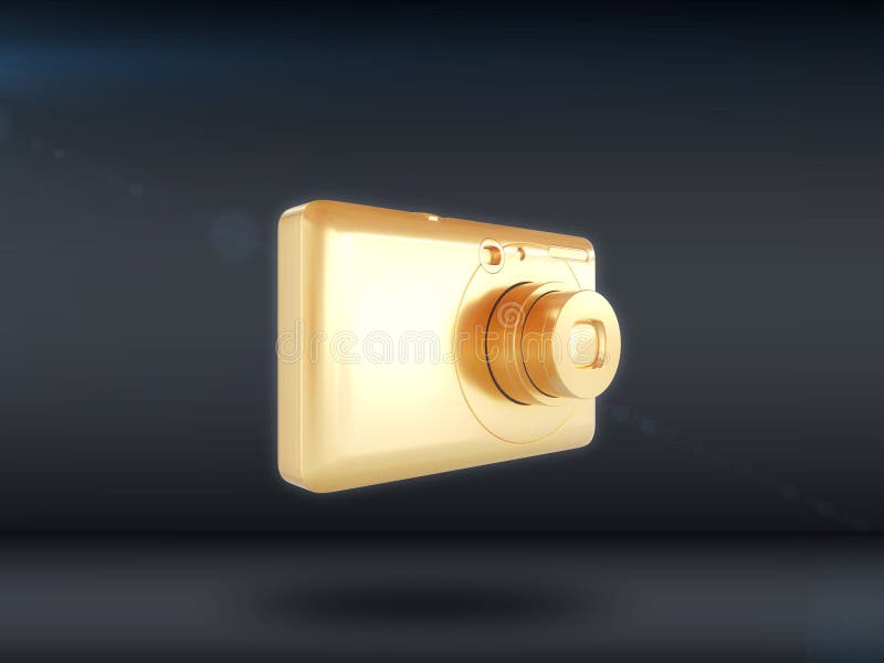 A Golden Camera on a White Background. 3D Render Stock Illustration ...