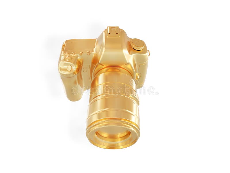 A Golden Camera on a White Background. 3D Render Stock Illustration ...