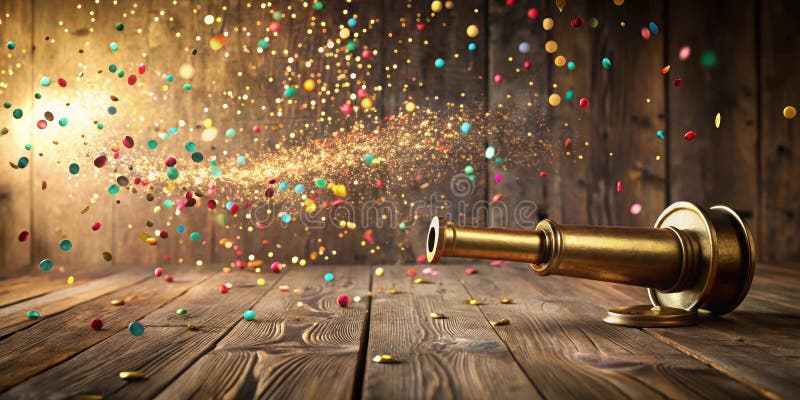 A Golden Cannon Exploding with Festive Confetti and Sparkling Dust on ...
