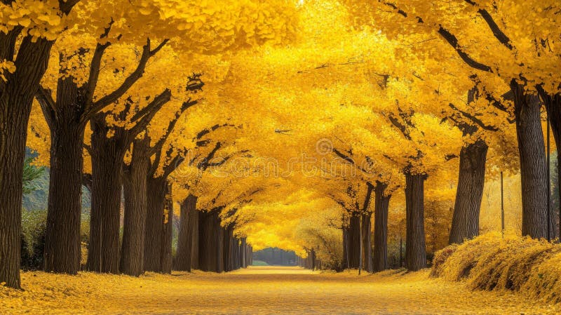 Golden Canopy Pathway through Autumn Trees Stock Illustration ...