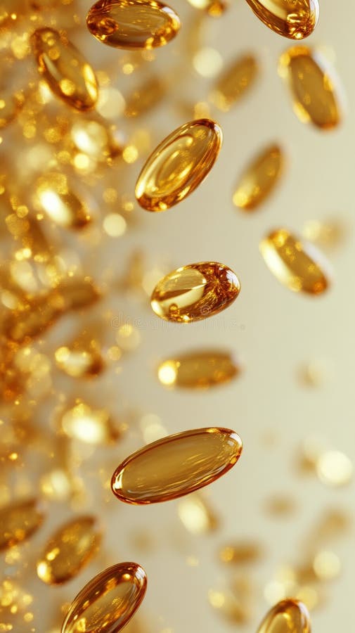 Golden Capsules Falling Gracefully Against a Soft Background in a ...