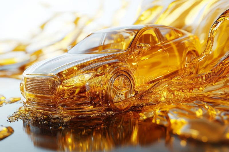 Golden Car is Emerging from a Splash of Liquid, Representing Automotive ...