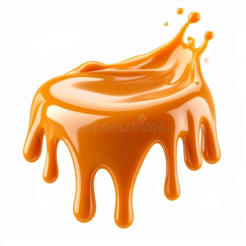 Golden Caramel Sauce Splash Dripping on White Background Stock ...