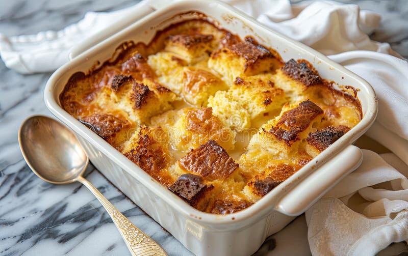 Golden and Caramelized Leftover Bread Pudding in a Baking Dish on ...