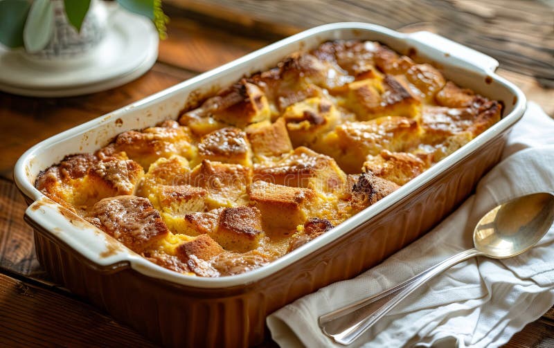 Golden and Caramelized Leftover Bread Pudding in a Baking Dish on ...