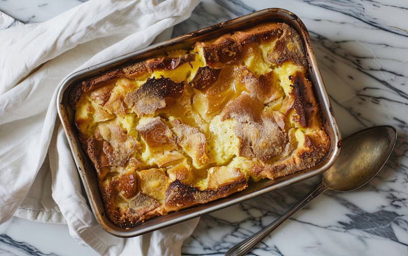 Golden and Caramelized Leftover Bread Pudding in a Baking Dish on ...