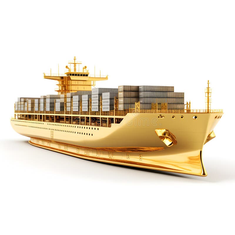 Golden Cargo Ship or Vessel Isolated on White Stock Illustration ...