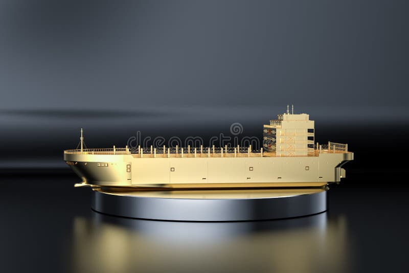 Golden Cargo Ship or Vessel Stock Illustration - Illustration of model ...