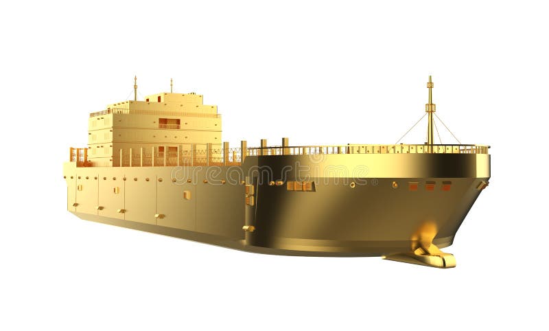 Golden Cargo Ship or Vessel Isolated on White Stock Illustration ...