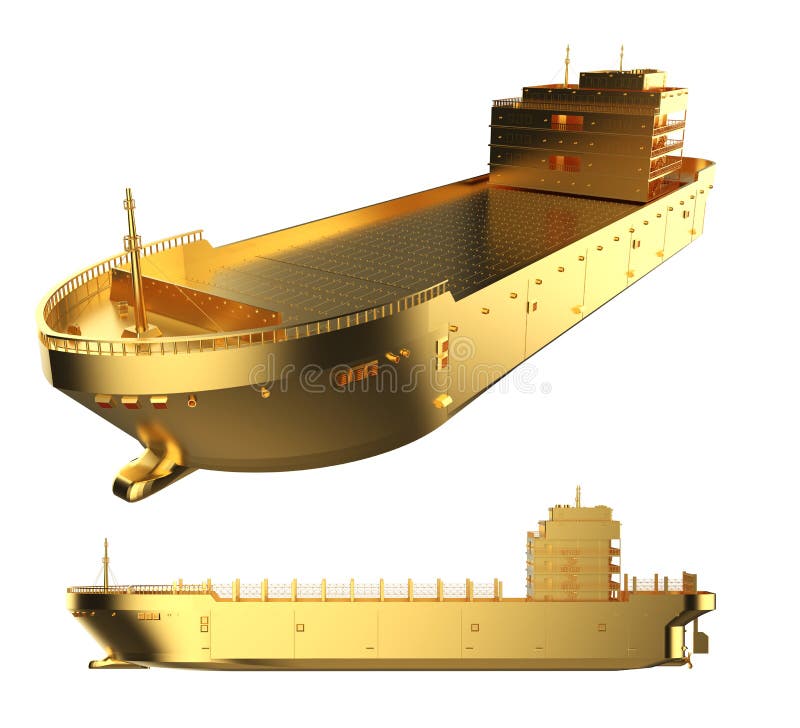 Golden Cargo Ship or Vessel Isolated on White Stock Illustration ...