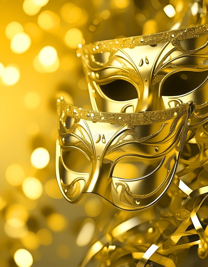 Golden carnival masks stock illustration. Illustration of party - 330885478