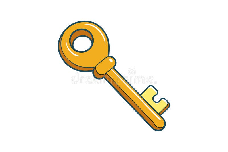 Golden Cartoon Key Icon with a Vibrant Style, Symbolizing Security ...