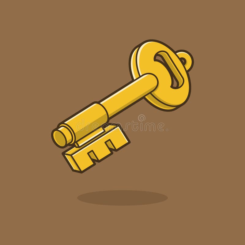 Golden cartoon key stock vector. Illustration of lock - 242126613