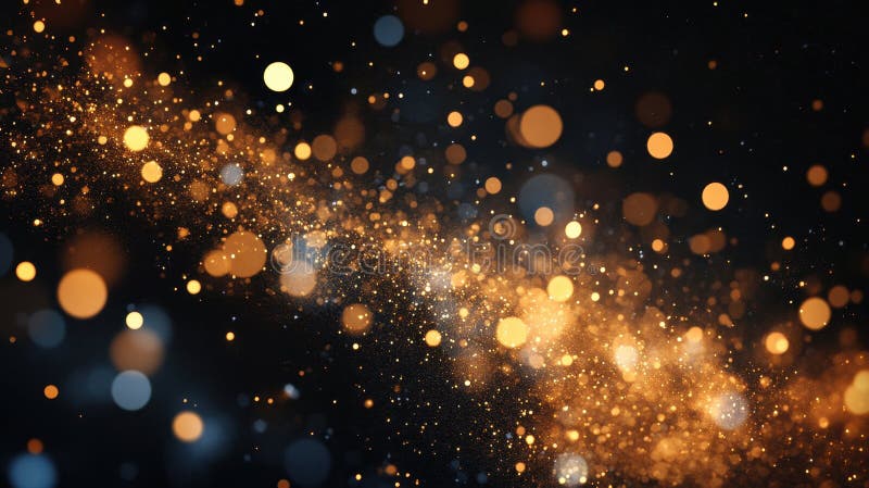 Golden Cascade Abstract Light Flow on Dark Background with Sparkling ...