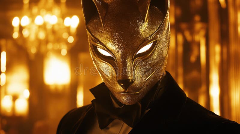 Golden Cat Mask in Luxurious Setting with Glowing Eyes Stock Photo ...