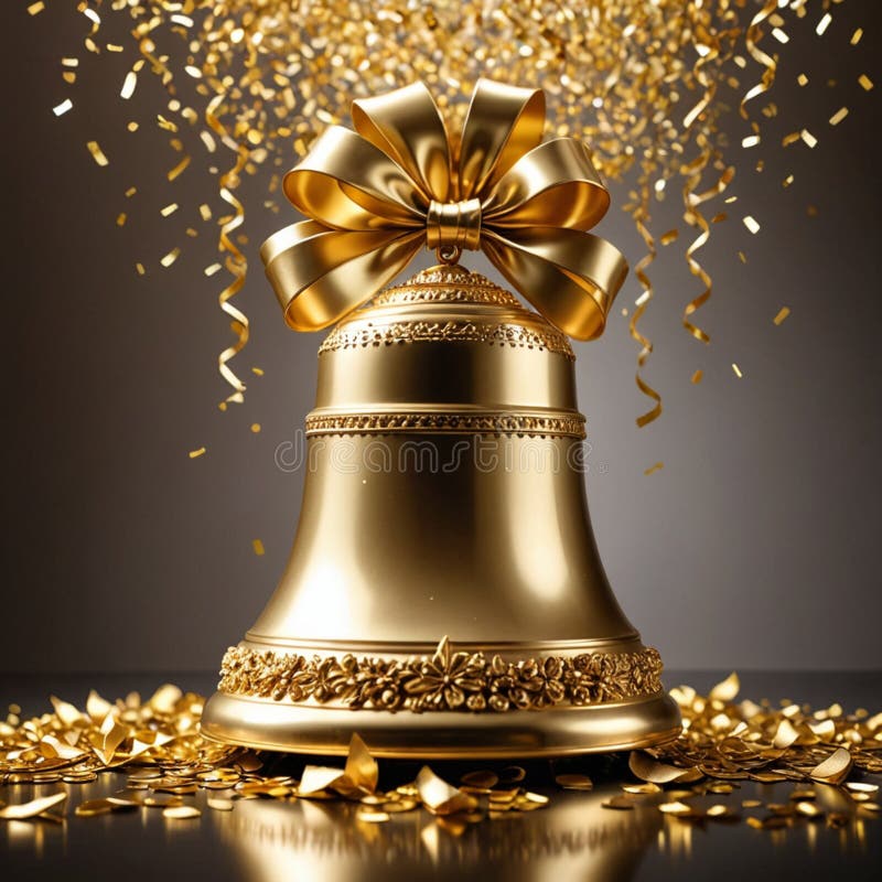 Golden Celebration Elegant Bell and Shimmering Confetti Stock ...