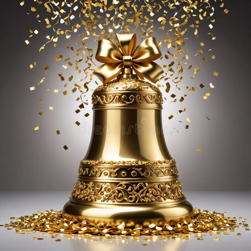 Golden Celebration Elegant Bell and Shimmering Confetti Stock ...