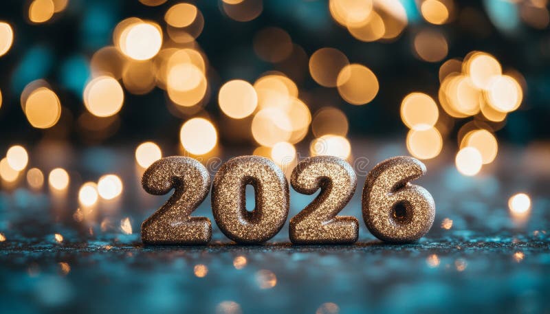 Golden 2026 Celebration on Sparkly Surface with Festive, Blurred Lights ...