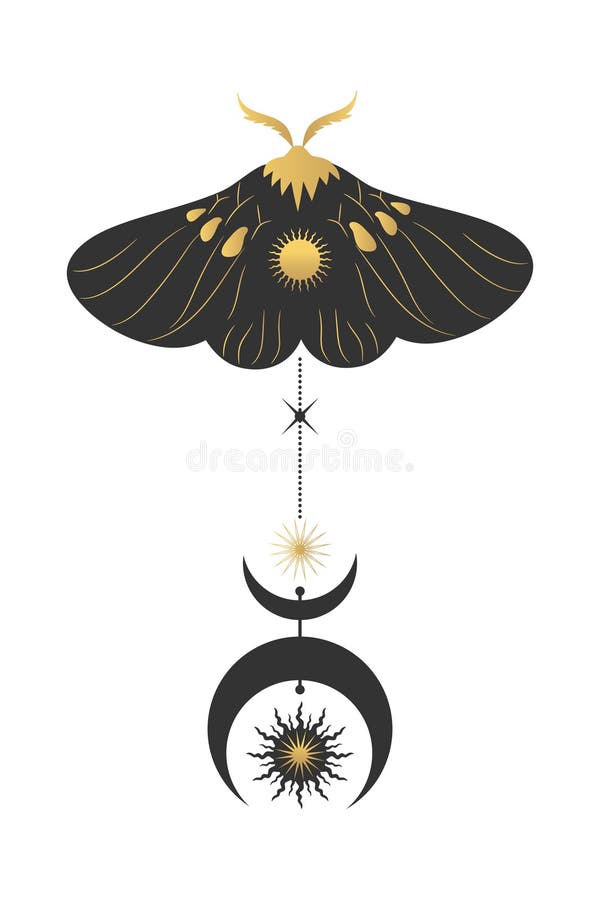 Golden Celestial Emblem of Moth with Space Decorations. Decorative ...