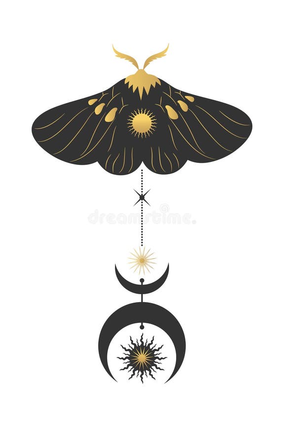Golden Celestial Emblem of Moth with Space Decorations. Decorative ...