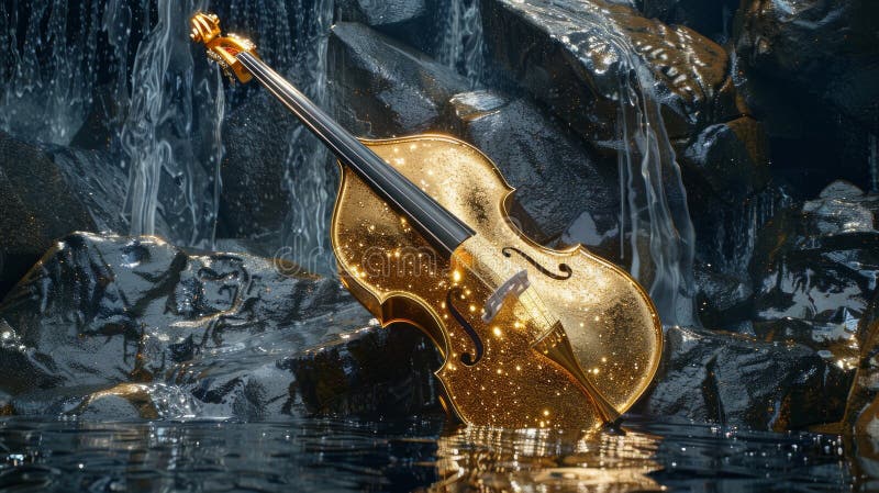 Golden Cello Gracefully Floats on the Waters Surface, Creating a ...