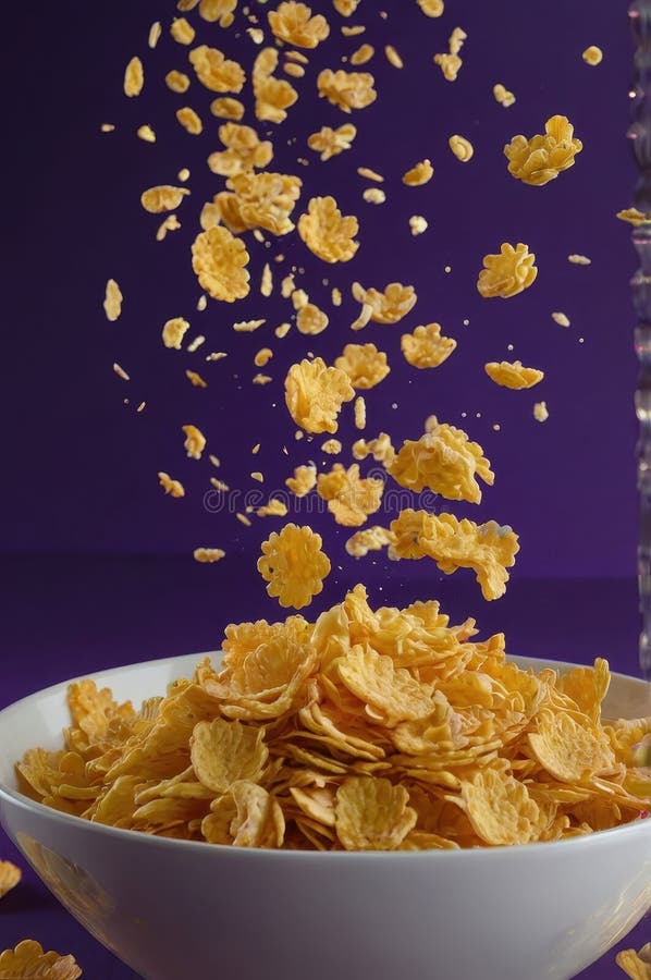 Golden Cereal Flakes Exploding Outward in Dynamic Motion Stock ...