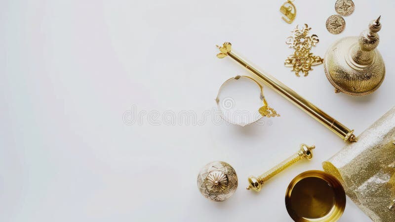 Golden Ceremonial Objects on White Background Stock Illustration ...