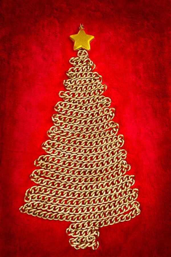 Golden Chain Christmas Tree on Red Stock Image - Image of chain ...