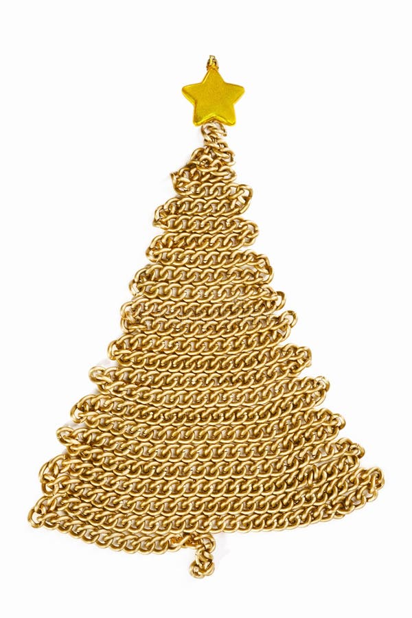 Golden Chain Christmas Tree on Green Stock Image - Image of tree, life ...