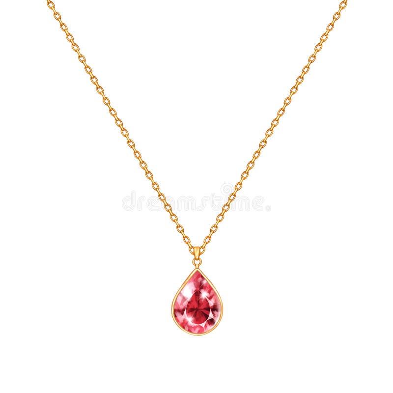 Golden Chain Necklace with Ruby. Jewelry Design. Stock Illustration ...