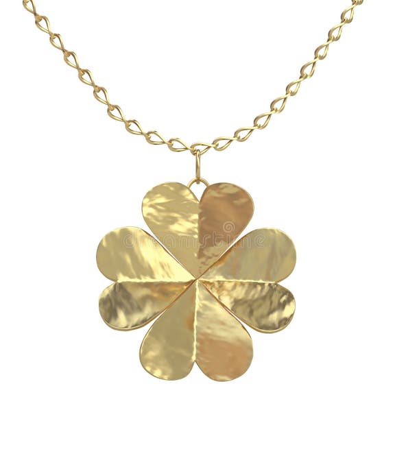Golden Chain with Pendants Four-leaf Clover with Clipping Path Stock ...