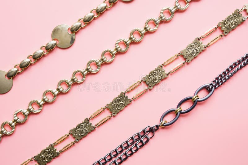 Golden Chain on Pink As Backgound. Luxury Pattern Stock Photo - Image ...