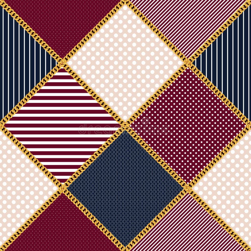 Golden Chains with Dots and Lines on Diamond Shapes, Seamless Pattern ...