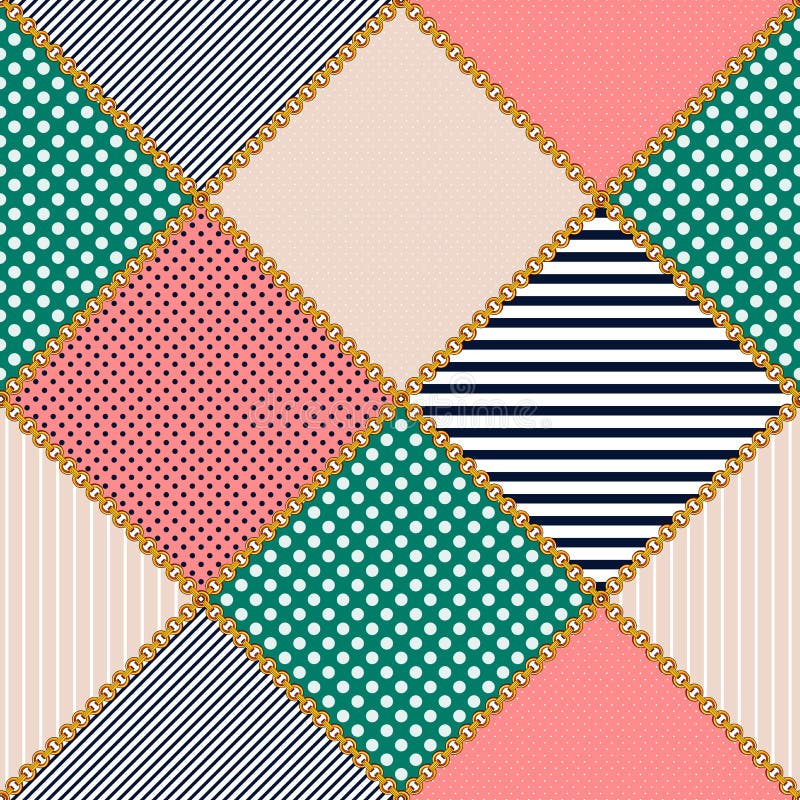 Golden Chains with Dots and Lines on Diamond Shapes, Seamless Pattern ...